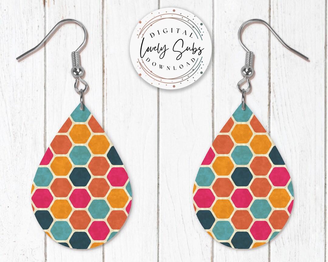 Sublimation Earring Designs PNG, Honey Comb Pattern Teardrop Instant ...