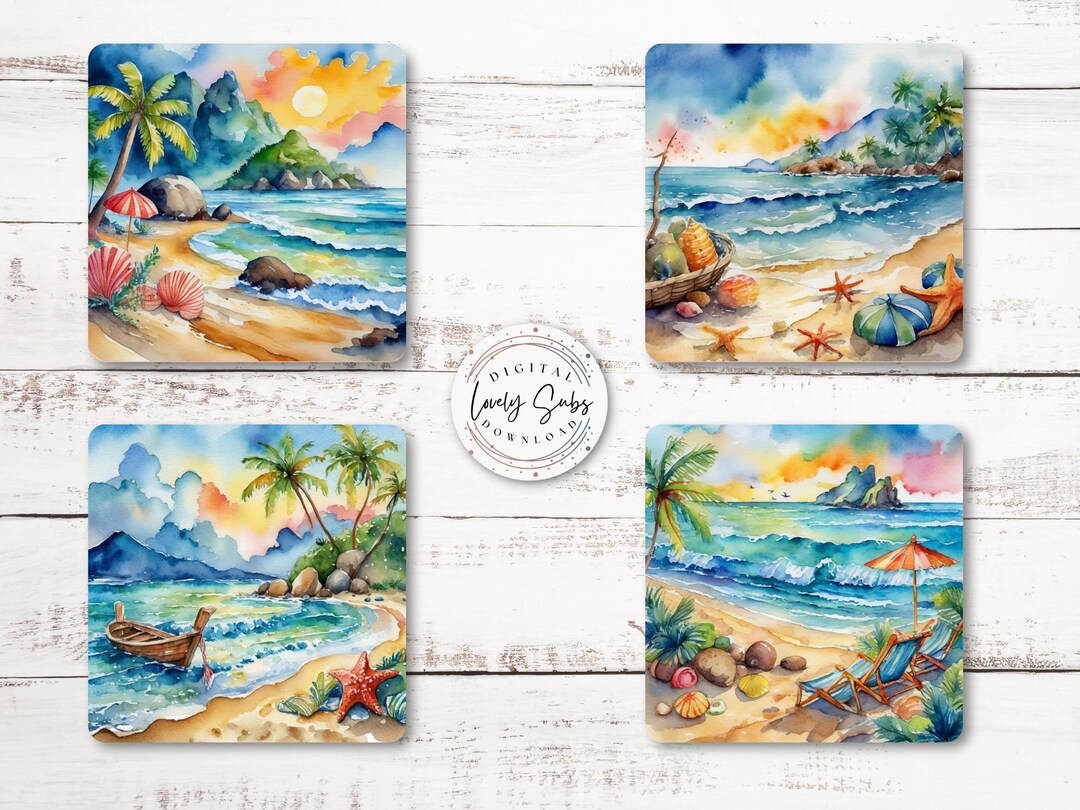 4 Square Car Coaster Bundle, Digital PNG File, Instant Download ...