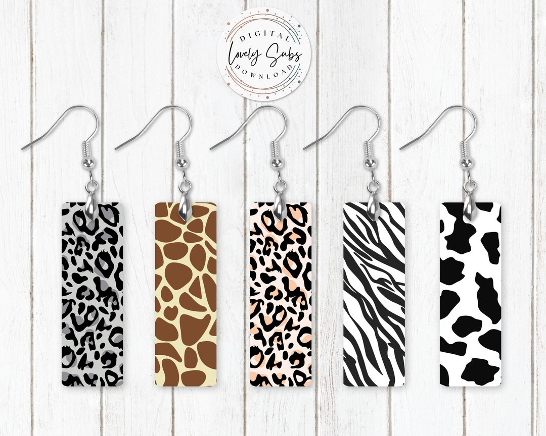 Animal Print Bar Sublimation Earring Designs PNG, Set of 5 Bar Earring ...