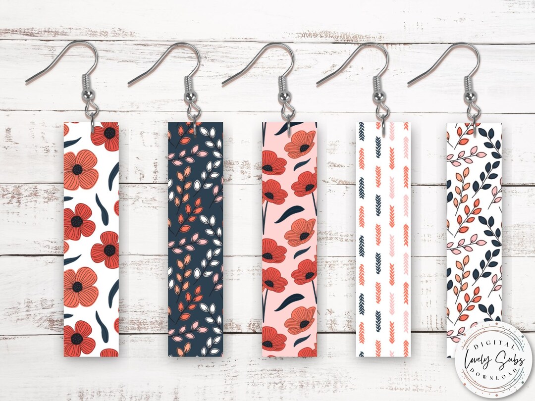 Sublimation Earring Designs PNG, Set of 5 Bar Earring Designs, Instant ...