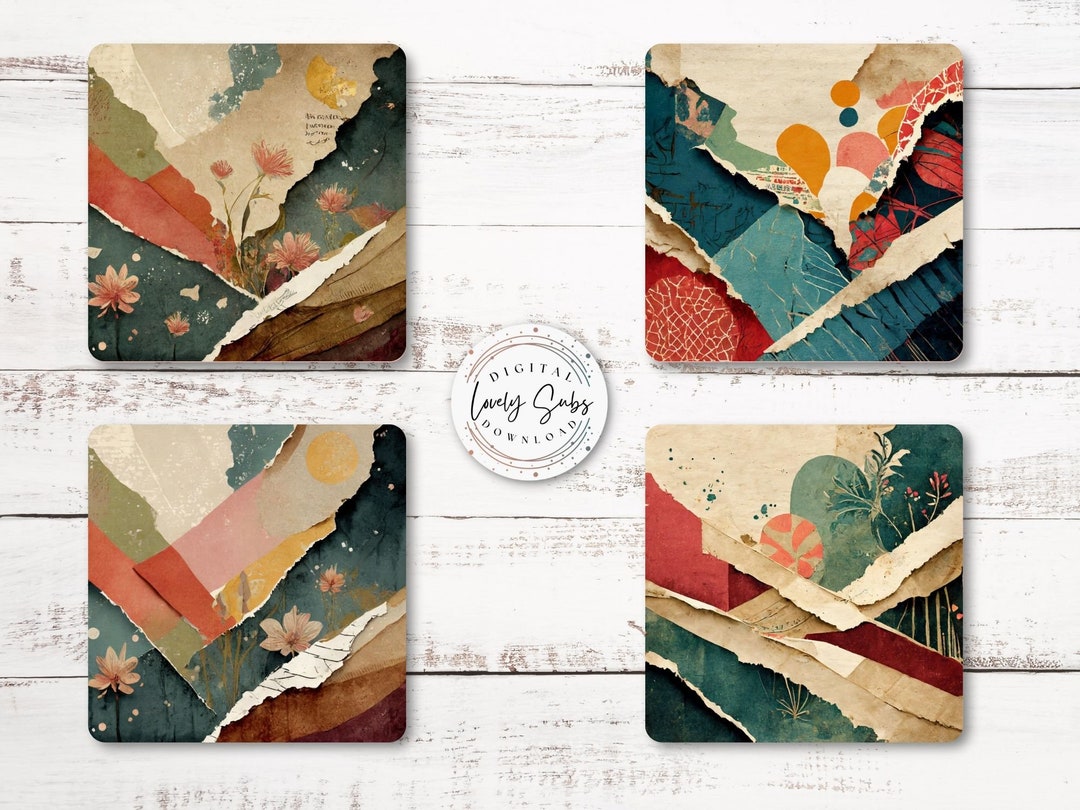 4 Square Car Coaster Bundle, Digital PNG File, Instant Download ...