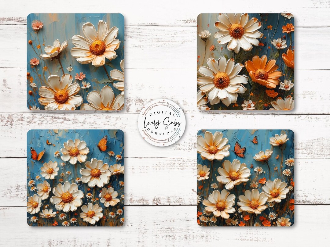 4 Square Car Coaster Bundle, Digital PNG File, Instant Download ...