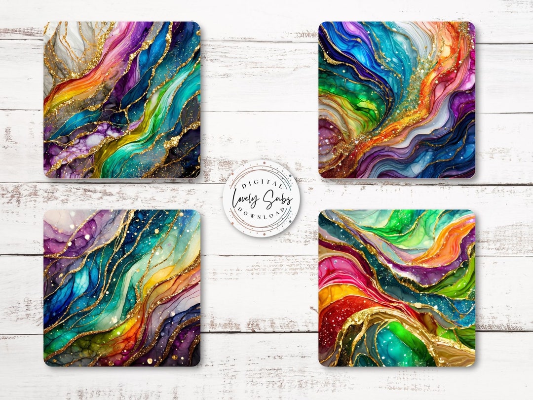 4 Square Car Coaster Bundle, Digital PNG File, Instant Download ...