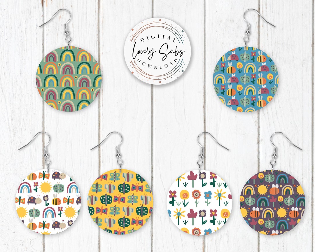Sublimation Earring Designs PNG, Set of 6 Round Earring Designs ...