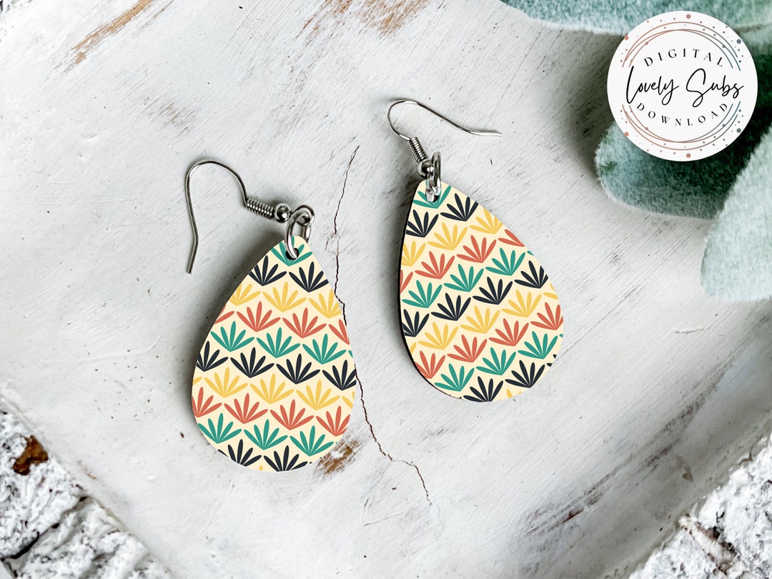Sublimation Earring Designs PNG, Retro Pattern Teardrop Instant Digital ...