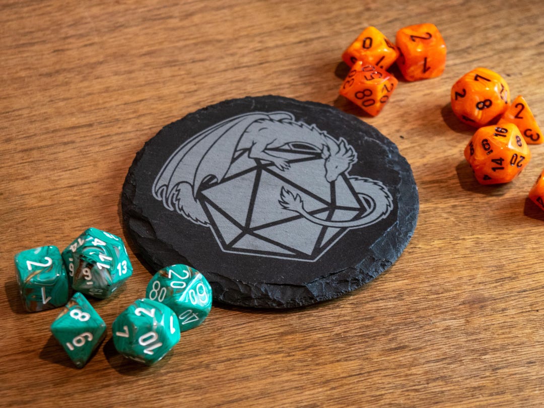 Dragon D20 Coaster | Slate Coaster With We Geek Together Logo Engraving ...