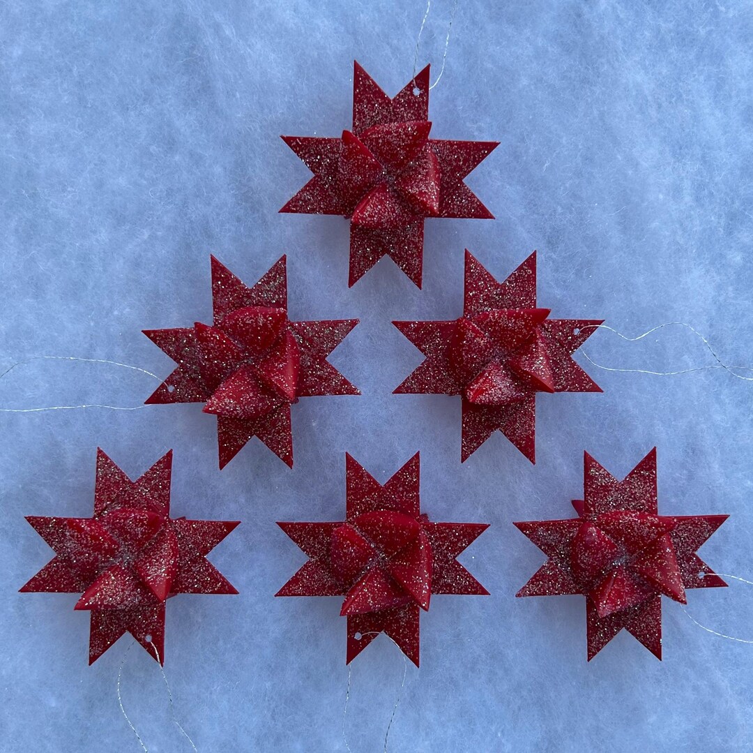 Moravian German Froebel Paper Waxed Star Christmas Ornament - Red - Set ...