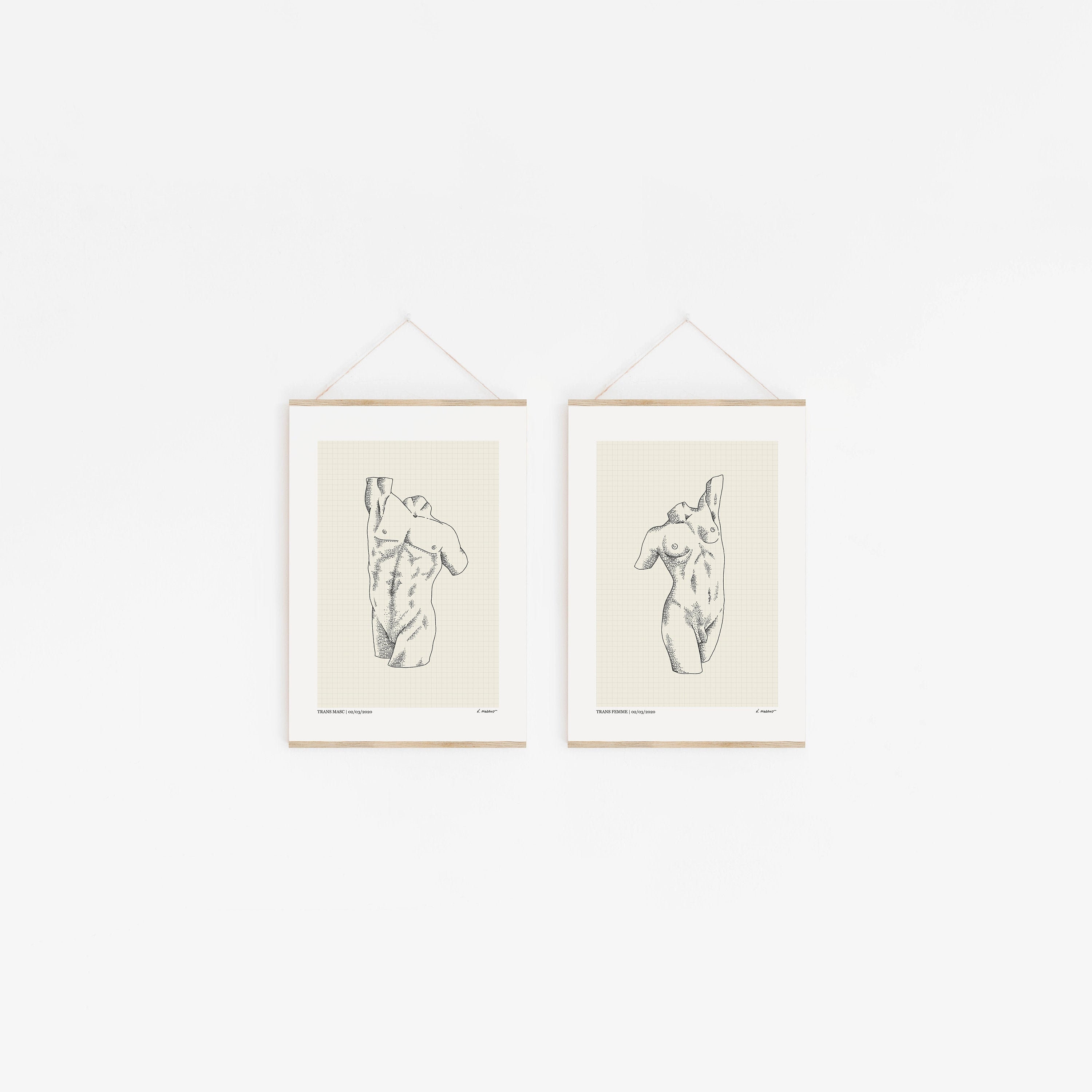 Transgender Art Print 2 Pack Trans Masc And Femme Nude Bodies Etsy Uk