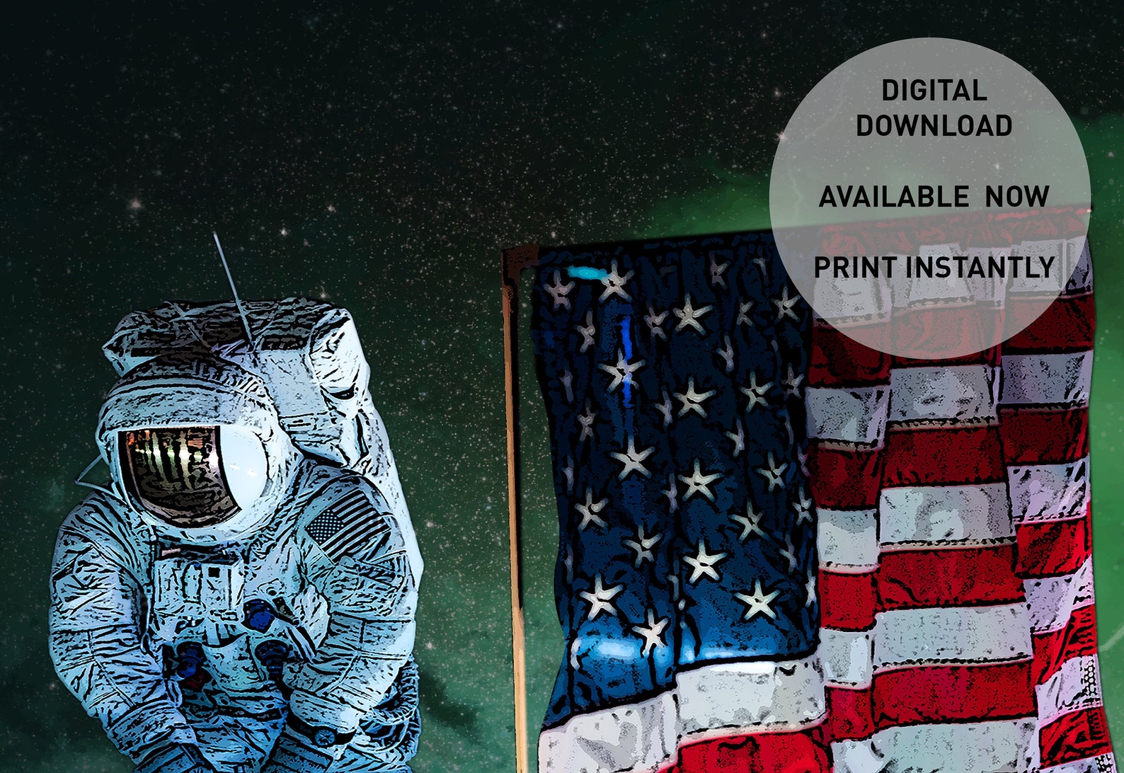 Moon Landing Space Print, Space Man Digital Print, Printable Astronaut ...