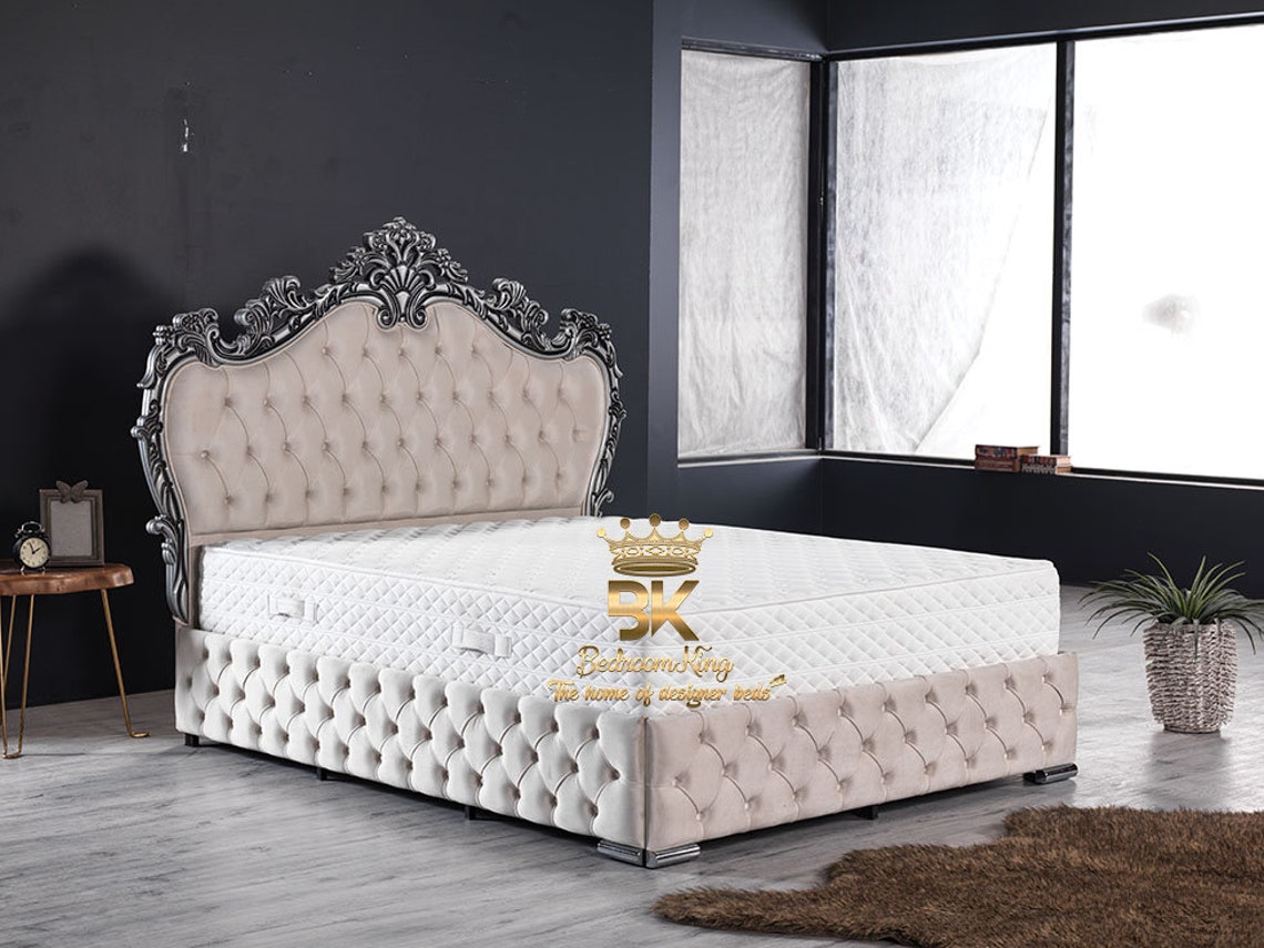 Crown Cream Plush Velvet Upholstered Chesterfield Bed Frame UK - Etsy