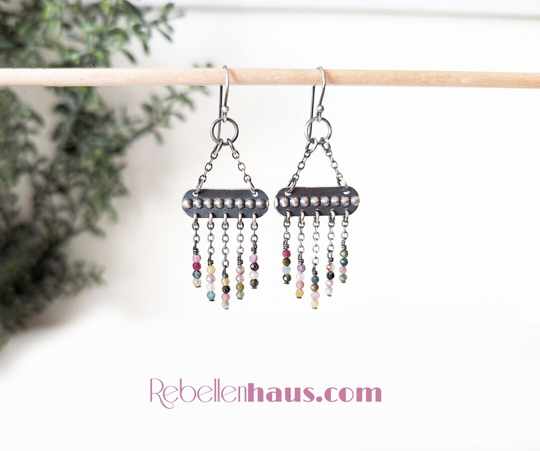 Multi Colored Tourmaline Bead Earrings Colorful Fringe Earring Dot ...