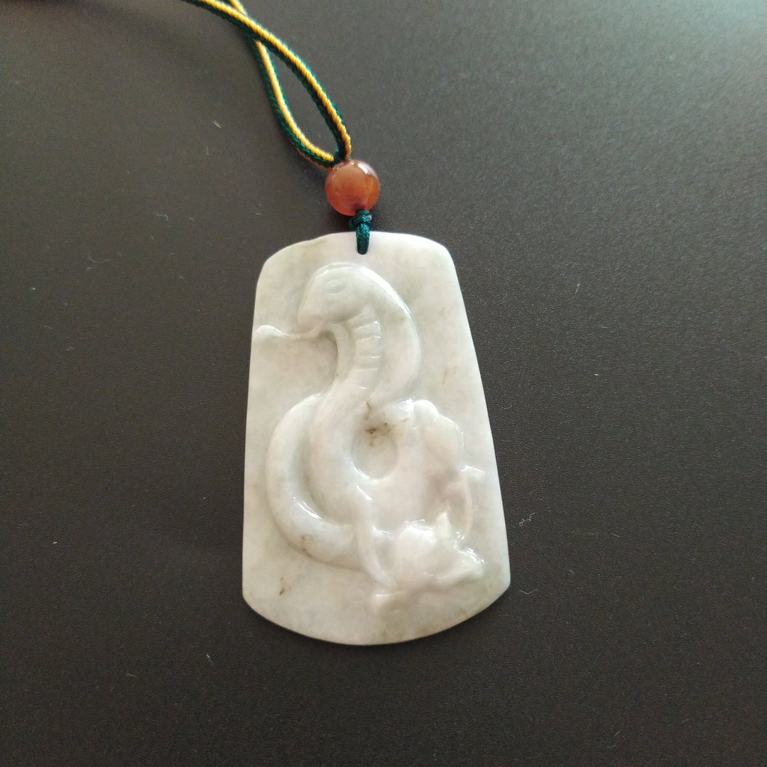 Zodiac Snake Green Jade Pendant. Hand Carved 100% Green Jade Snake ...