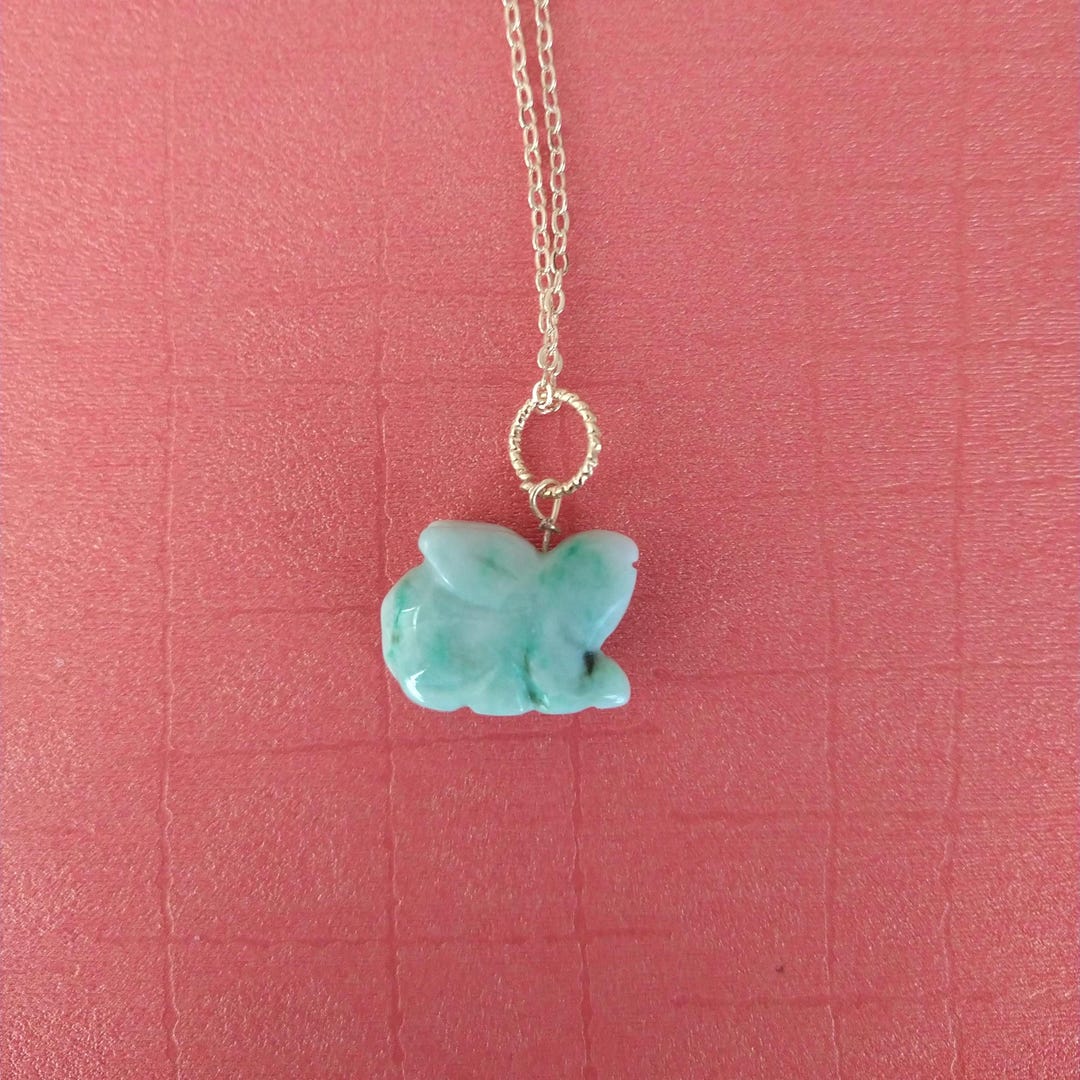 Green Jadeite Jade Rabbit Pendant 14 K Gold Filled Necklace. Original ...