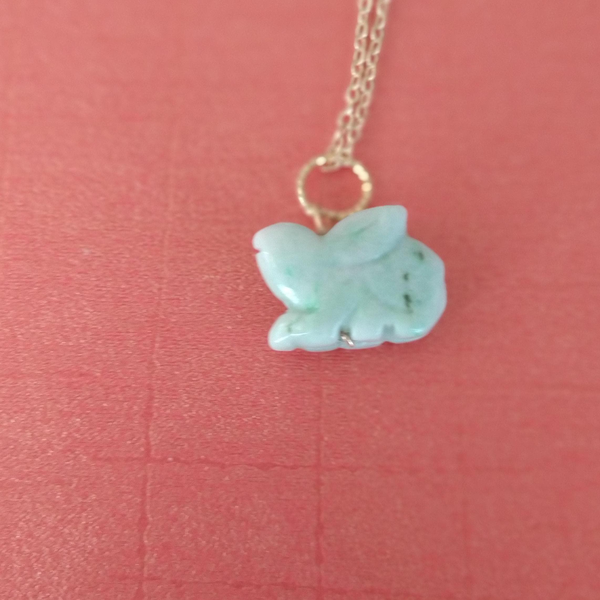 Green Jadeite Jade Rabbit Pendant 14 K Gold Filled Necklace. Original ...