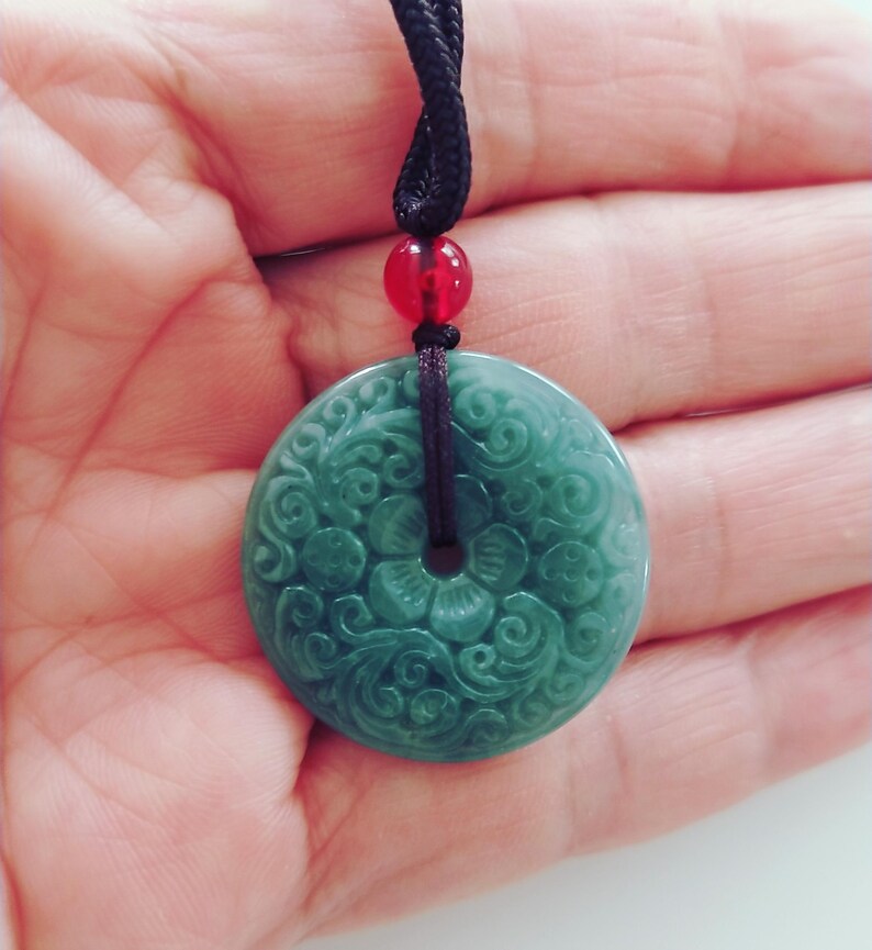 Certificate Jadeite Jade(蓝水翡翠） Flower Donut Pendant Necklace. Hand ...