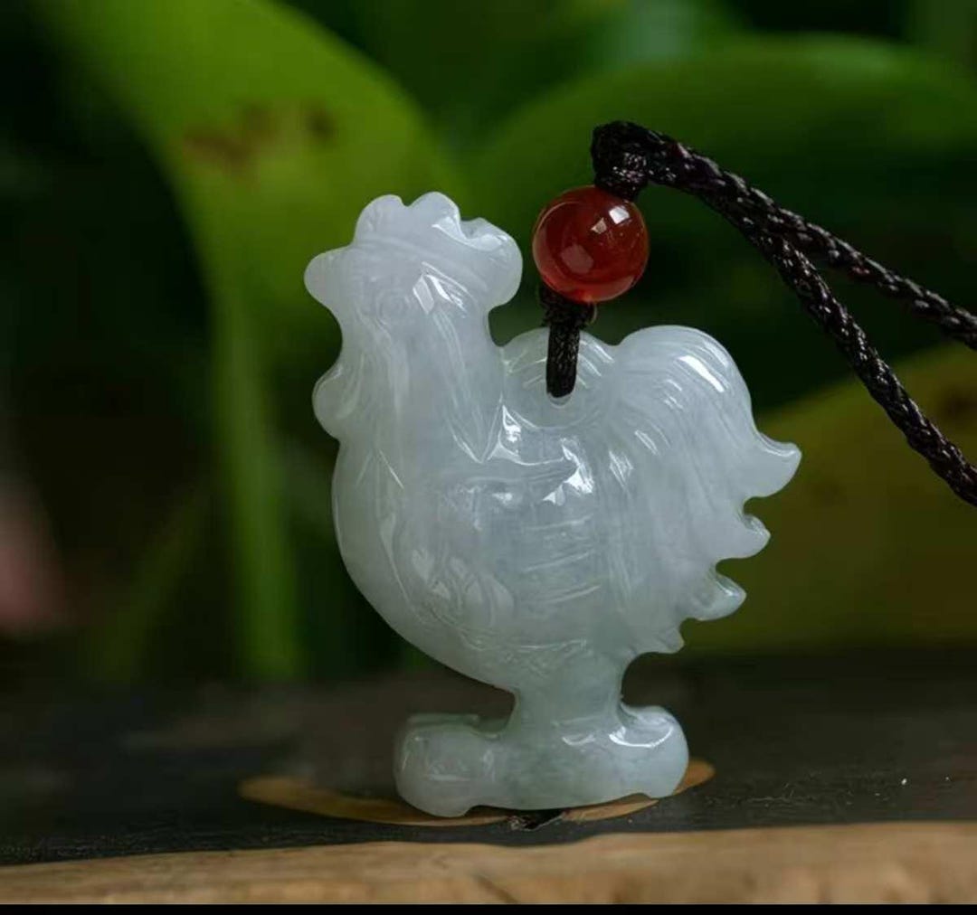 Certificate Jadeite Jade Rooster Pendant Necklace: Hand Carved Zodiac ...