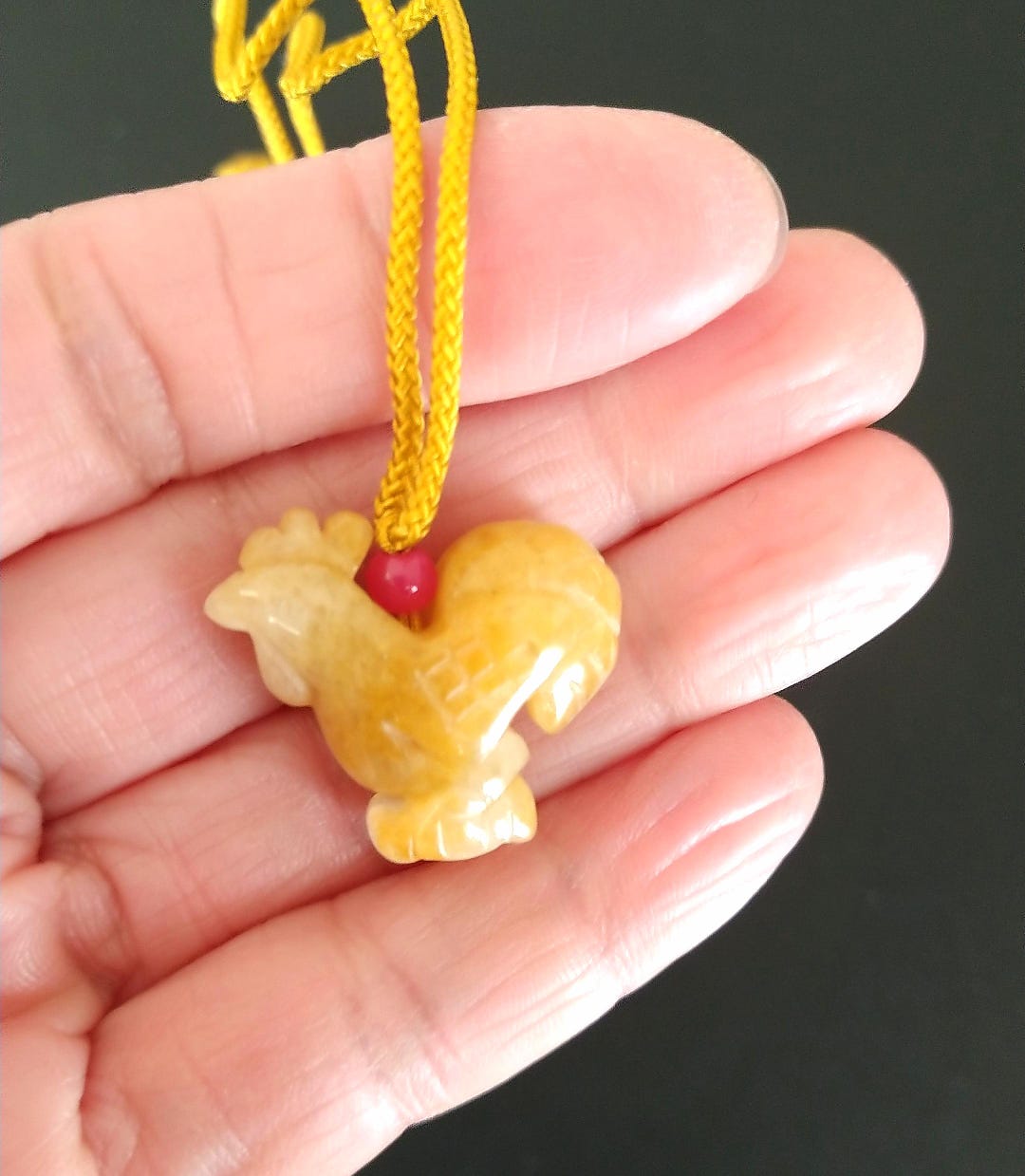 Hand Carved Yellow Jadeite Rooster Pendant Necklace - Etsy