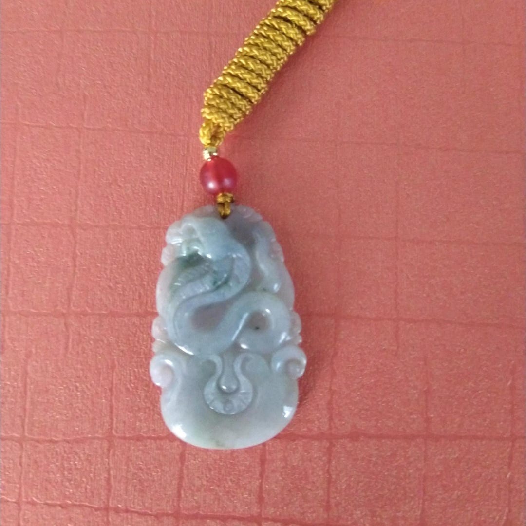 Hand Carved Green Jade Snake Pendant Necklace: Zodiac Charm - Etsy