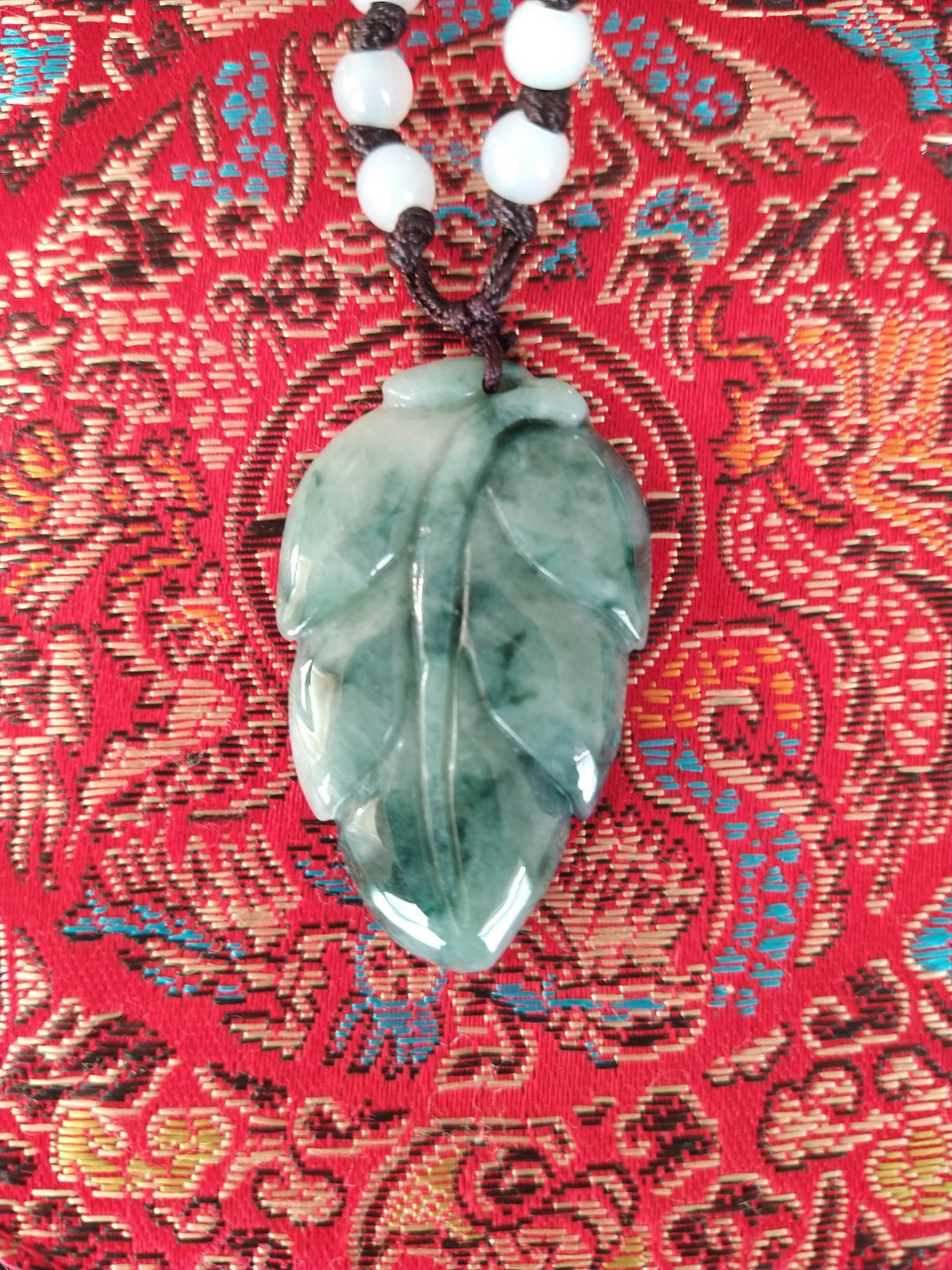 Certified Green Jade Leaf Pendant. Original Color No Dyeing. Hand ...