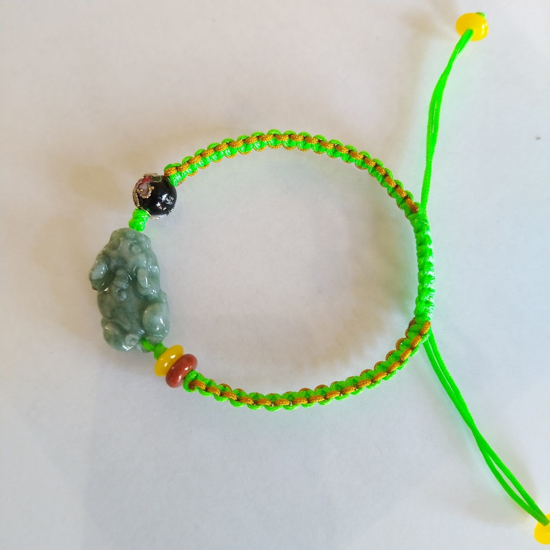 Feng Shui Dragon Pixiu Green Jade Bracelet. 14 K Gold Cloisonne Jade ...