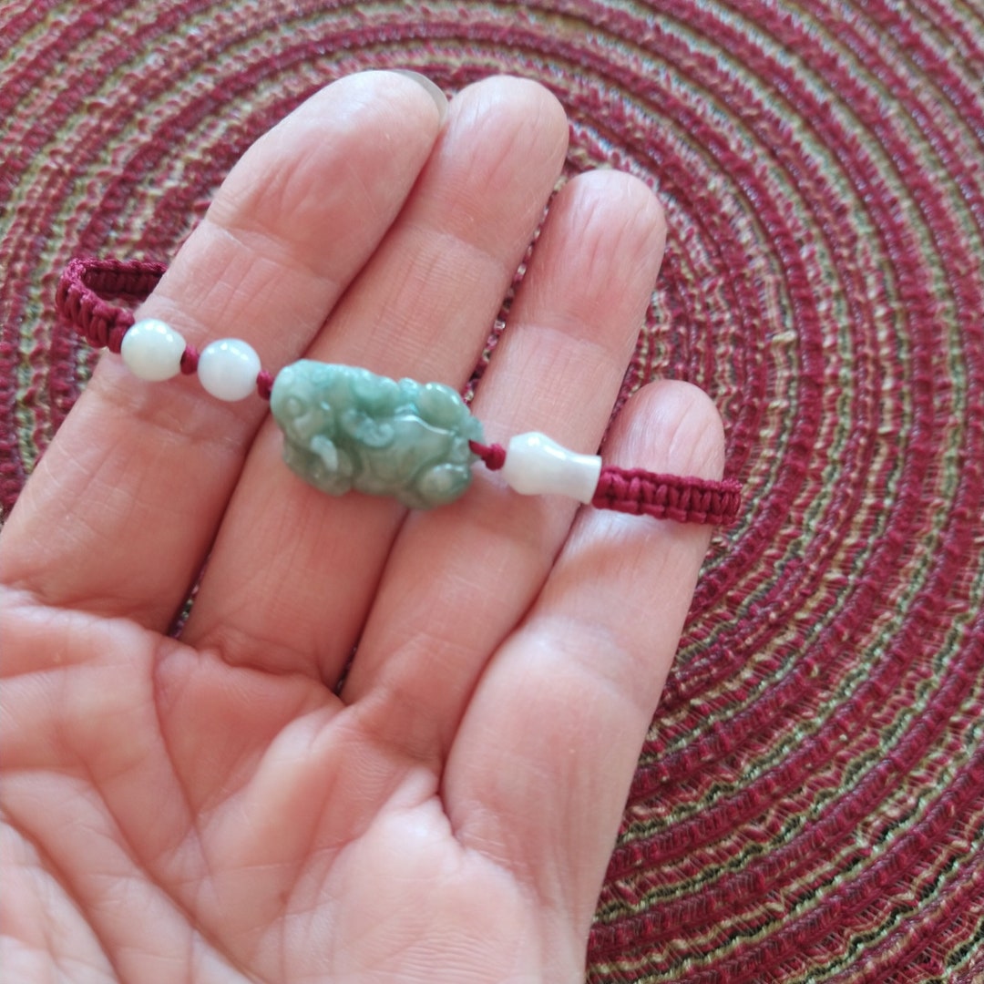 Feng Shui Dragon Pixiu Green Jade Bracelet. Hand Carved 100% Green Jade ...