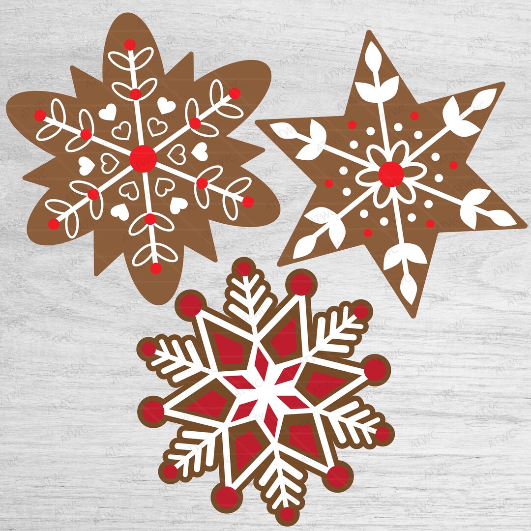 Gingerbread Cookie Snowflake DIGITAL Bundle Svg Cut File, Gingerbread ...