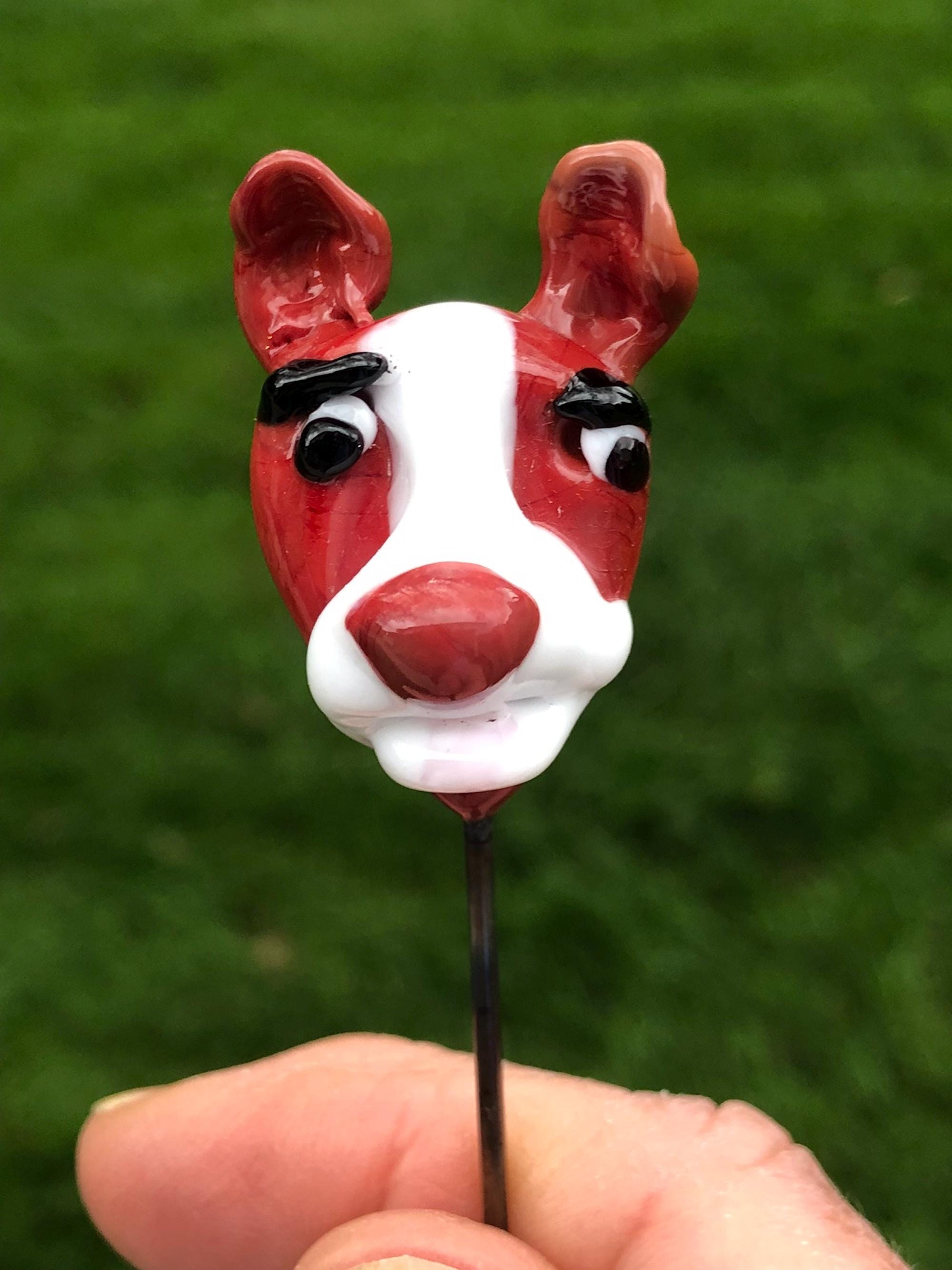 Handcrafted Glass Dog Plant Stakes, Garden Art, Stake=9-10" L; Dog ...