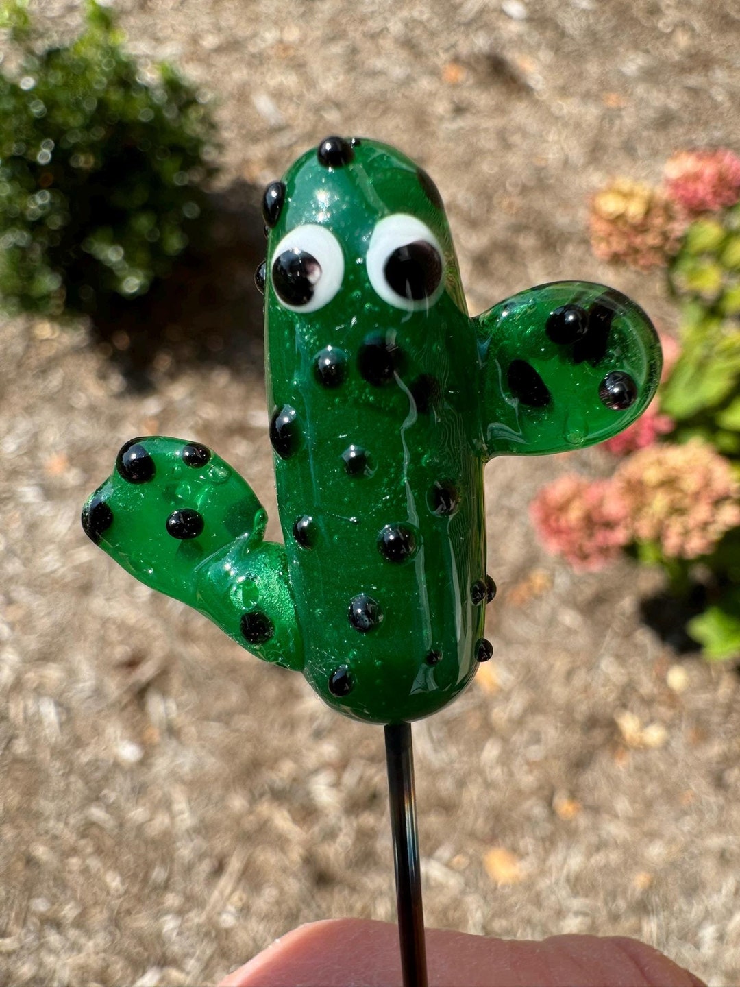 Cactus Plant Stakes, Handcrafted Lampwork Glass, Stake=9-10"l; Cactus ...