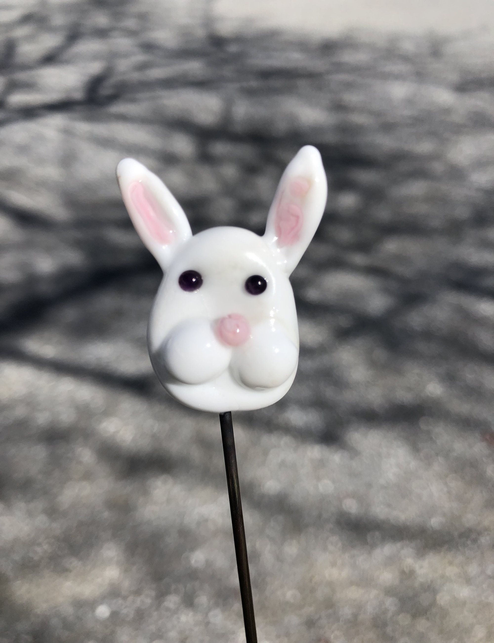 Bunny Rabbit Plant Stake, Handcrafted Lampwork Glass, Stake9-10 L Head ...