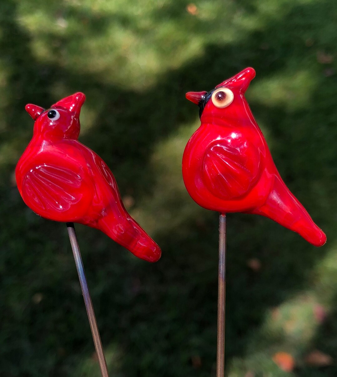Handcrafted Lampwork Red Cardinal Bird Plant Stake, 1 Stake = 9-10" L ...