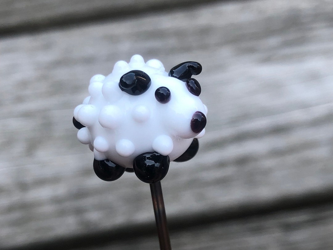 Sheep Plant Stakes, Handcrafted Lampwork Glass, Stake=9-10" L; Sheep ...