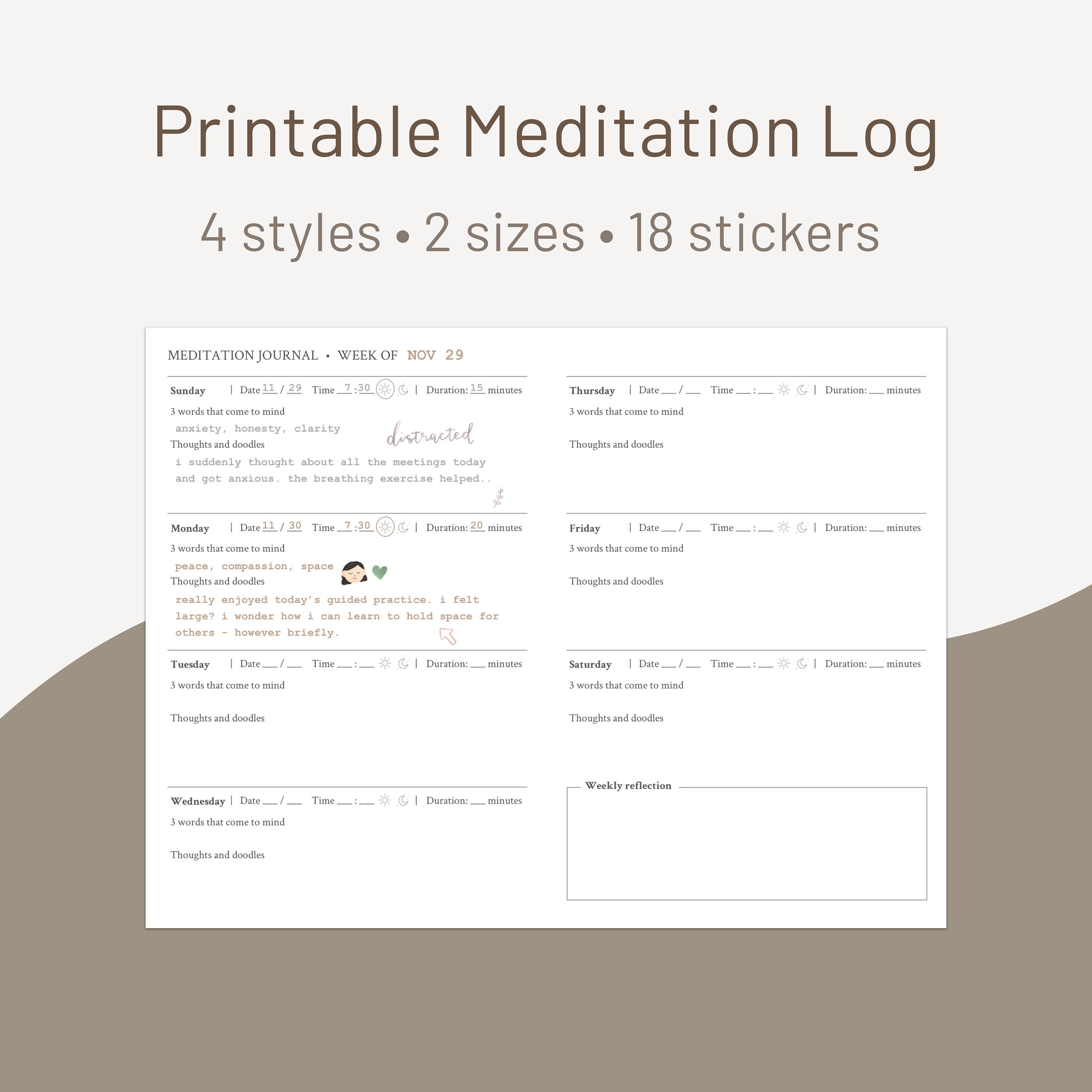 Weekly Meditation Log Printable PDF - Etsy Weekly Meditation Log Printable PDF - Etsy