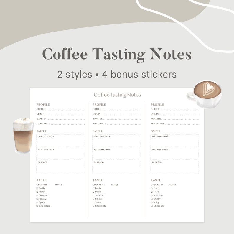 Coffee Tasting Notes PDF • Note-taking Template • 2 Styles, 4 Digital ...