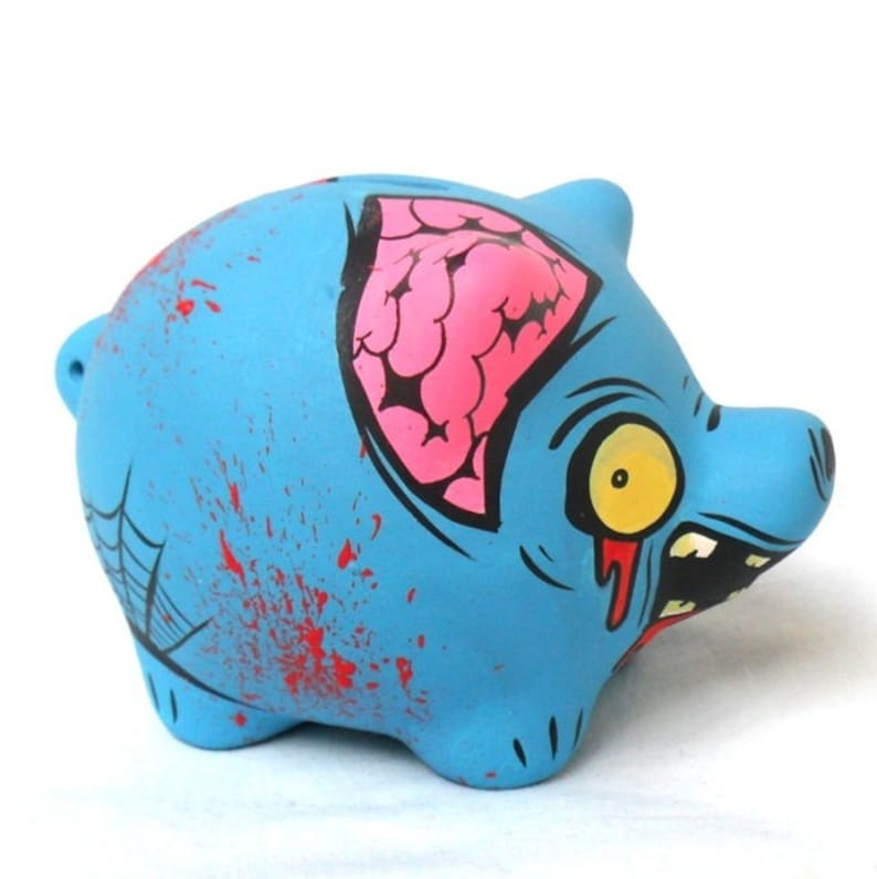Zombie Piggy Bank - Horror Creepy Monsters Kids Cute Brains Blue ...