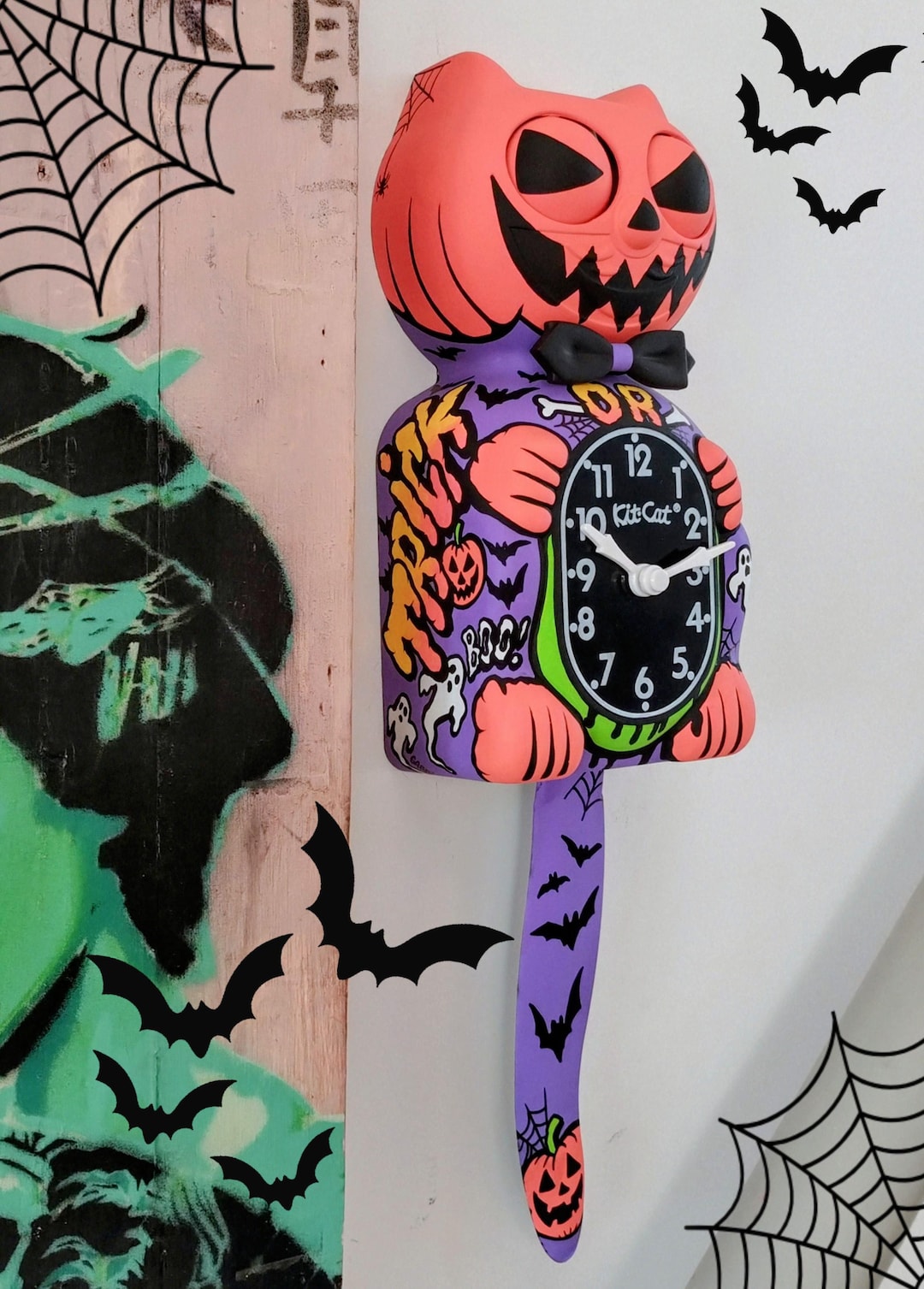 Halloween Kit-cat Klock Custom Clock - Original Art Custom Painted Creepy Horror Monster Jack O ...