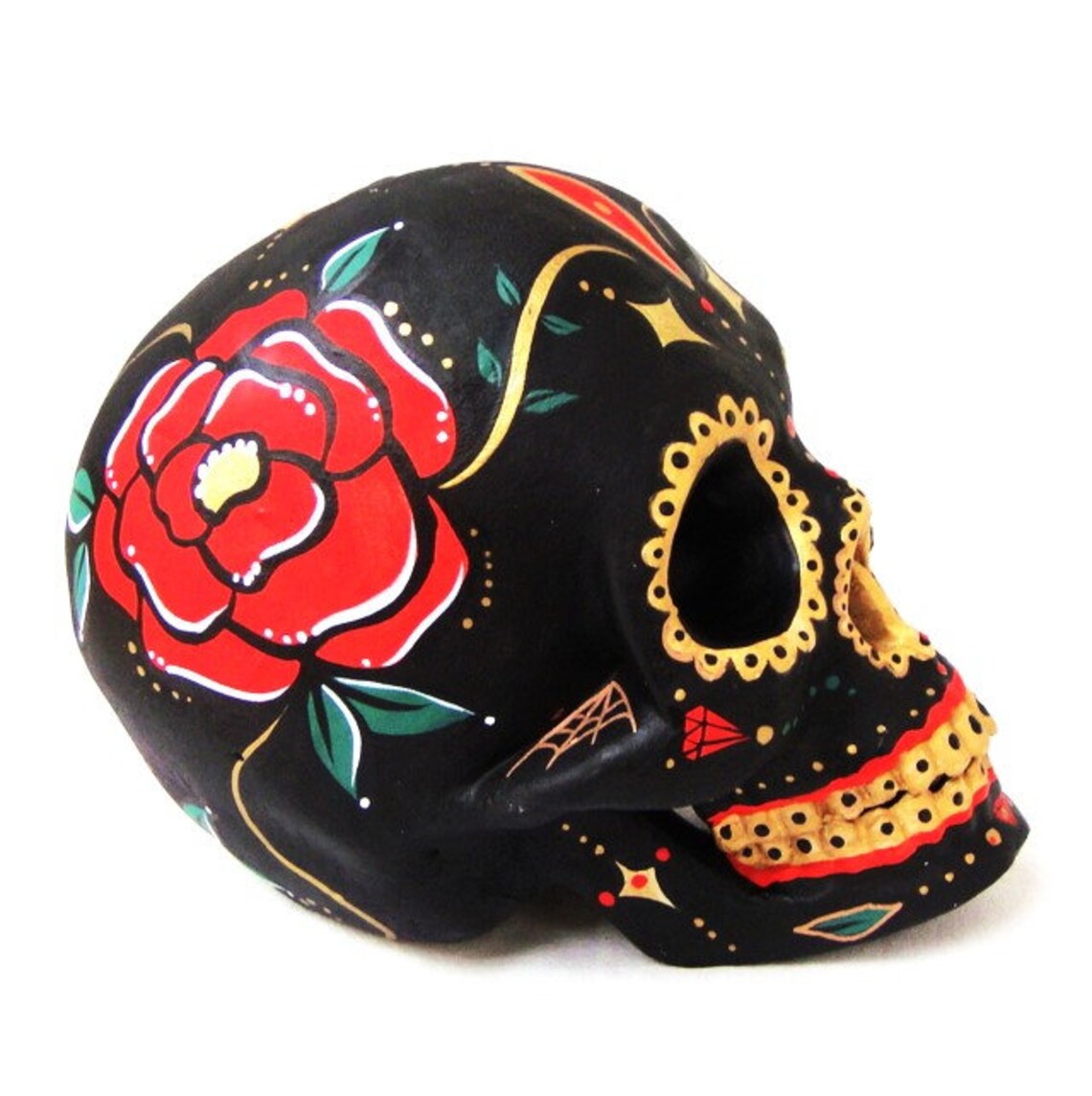 Mexican Sugar Skull Style Ceramic Skull - Original Art Custom Painted ...