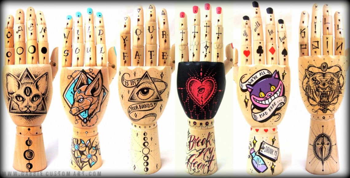 Articulated Pink Wooden Hand (palmistry Tat-a-hand) - Creepy Mystic Art ...