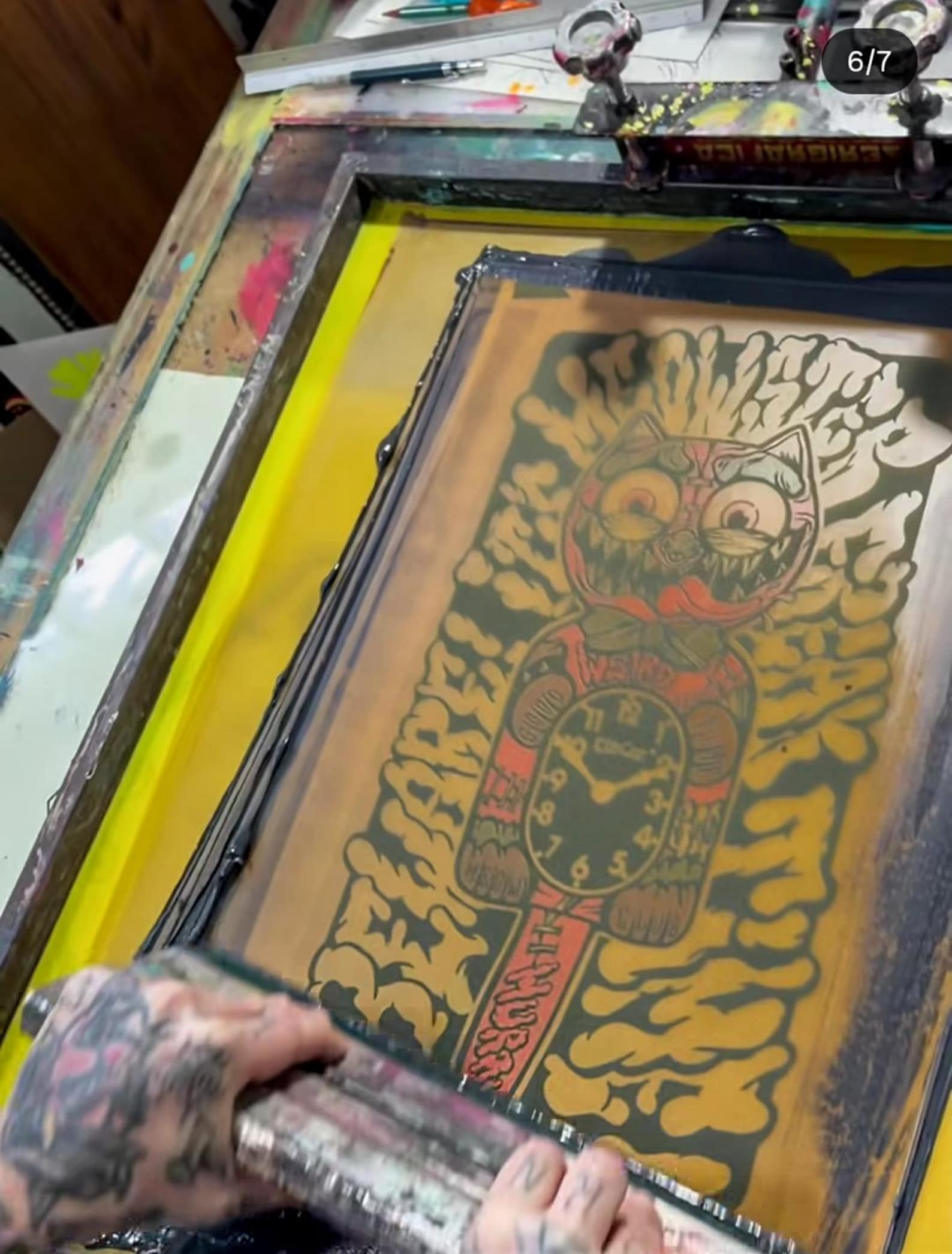 Silkscreen Print Neon Zombie Horror Kit Cat Clock- Glows in UV Black ...