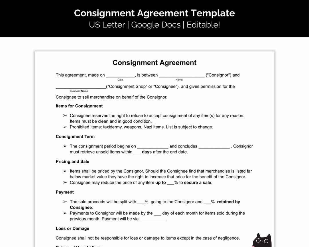 Basic Consignment Agreement Template | Edit in Google Docs - Etsy