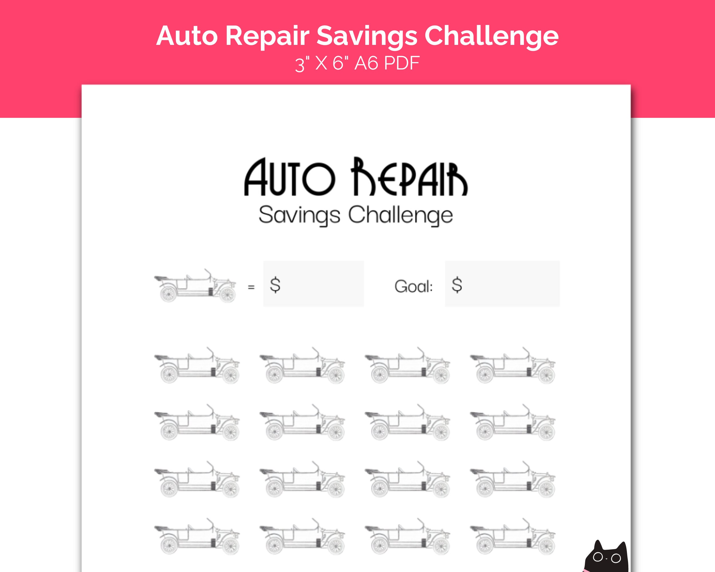Car Maintenance Savings Challenge, Auto Repair Savings Tracker, A6 Cash ...