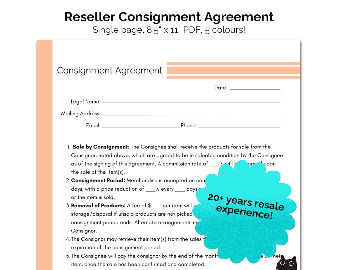 Consignment Agreement Printable: Small Business Reseller Contract (PDF ...