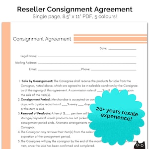 Consignment Agreement Printable: Small Business Reseller Contract (PDF ...