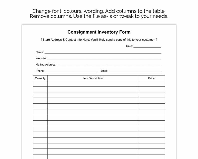 Basic Consignment Inventory Tracker & Client Intake Form | Edit in Google Docs - Etsy