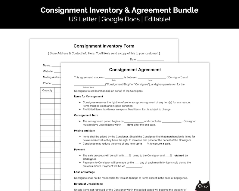 Consignment Agreement & Inventory Tracker: Reseller Forms (google Docs ...