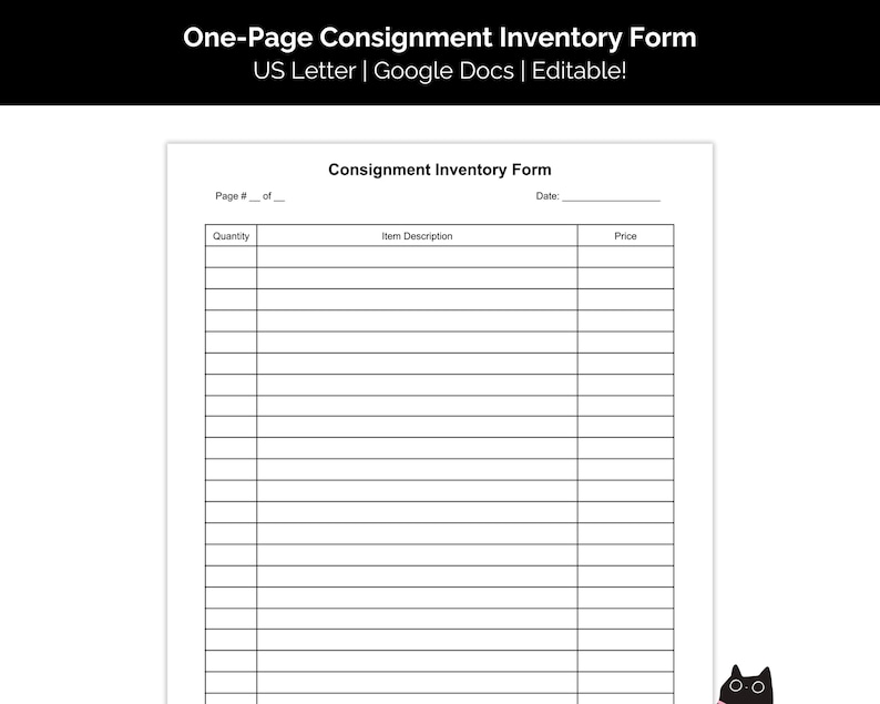 Basic Consignment Inventory Form | Edit in Google Docs - Etsy