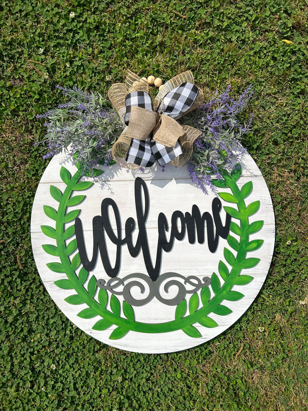 Distressed White Washed Faux Shiplap Welcome Door Hanger With Faux ...