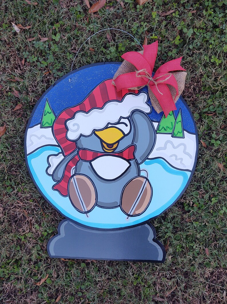 Winter Ice Skating Penguin Snowglobe Door Hanger Glittery Sky - Etsy