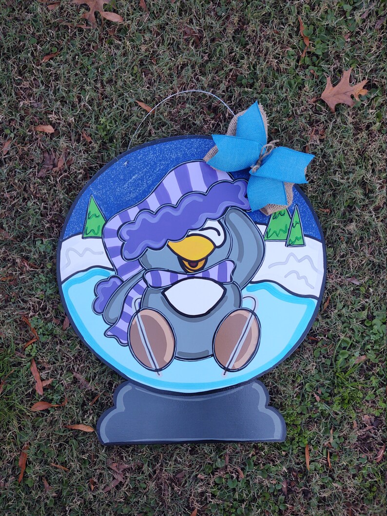 Winter Ice Skating Penguin Snowglobe Door Hanger Glittery Sky | Etsy
