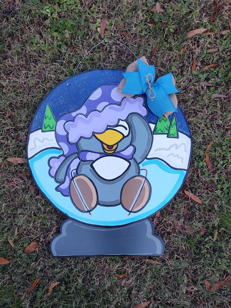 Winter Ice Skating Penguin Snowglobe Door Hanger Glittery Sky | Etsy