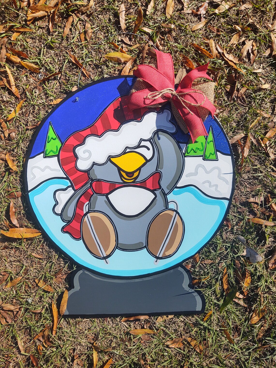 Winter Ice Skating Penguin Snowglobe Door Hanger Glittery Sky - Etsy